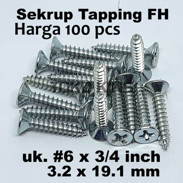 Sekrup obeng plus Skrup 3 x 19 mm Tapping FH 6 x 3/4 " per 100 pcs ...