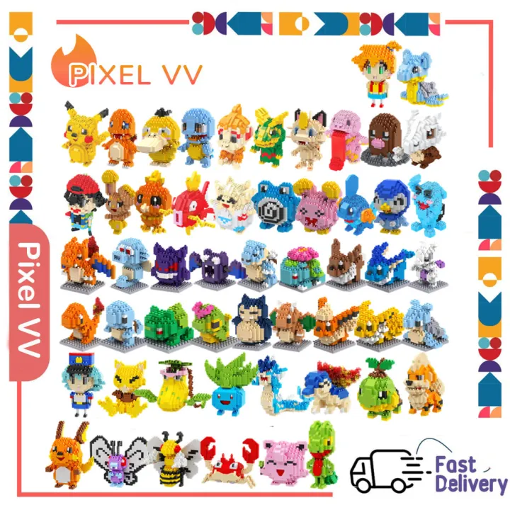 8-12เซนติเมตรโปเกมอนแอ็คชั่นอาคารโปเกมอนบล็อกการ์ตูน Picachu อิฐรุ่นการศึกษาเกมกราฟิกโปเกมอนของ ...