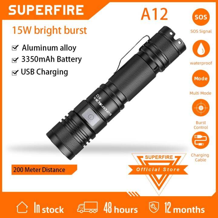 2022 SUPERFIRE A12 xhp50 Zoomable Flashlight 15W 18650 USB-C Rechargeable Taschenlampe For ...