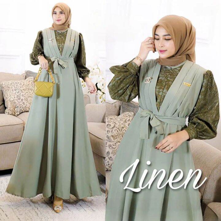 ANZ - Gamis brokat model baru LINEN MAXY / Gamis brokat simple elegan ...