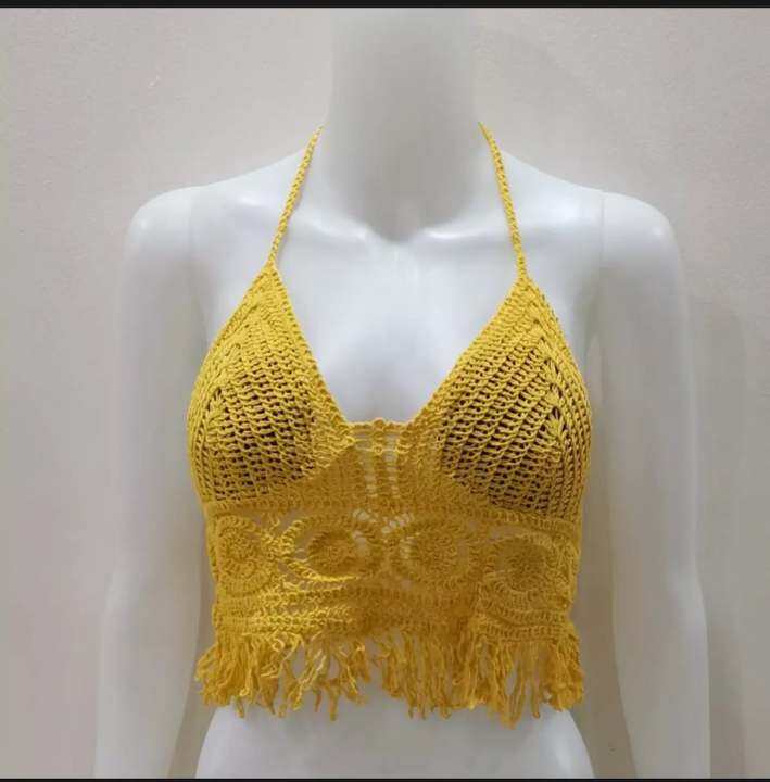 Summer Beach Bikini Crochet Lace Boho Bralette Halter Cami Knitted Bra