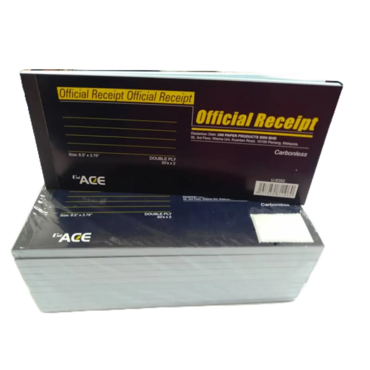 {UniACE} Official Receipt Book 2ply NCR 50's 8.5"X3.75" (U-8352) (10 ...