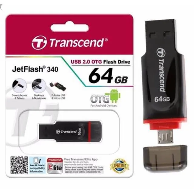 ☃ Transcend JetFlash 340 USB 2.0 OTG Flash Drive 8GB 16GB 32GB 64GB ...