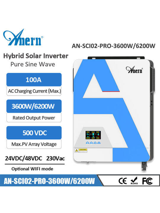 Anern Built-in CT Limiter 3.6KW/6.2KW Hybrid Solar Inverter 24V/48V Off ...