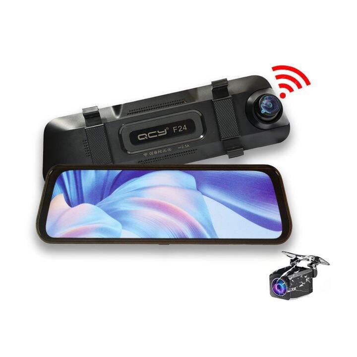 QCY F24 Dash Cam 4K Front 1080P Rear Ultra HD 9.66" Mirror Touch Screen ...