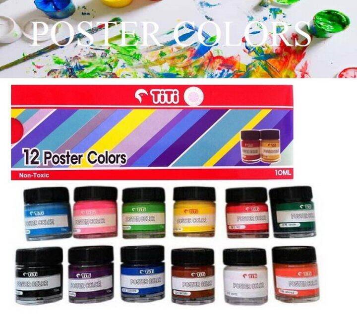 CAT warna POSTER TITI 12 COLORS 10ML BOTOL ( SET ) ORIGINAL | Lazada ...