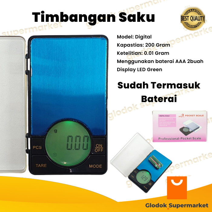 Timbangan Saku Digital Emas Mini Pocket Scale 200 Gram 0.01g 200G Big Dipper Scale ES200 ...