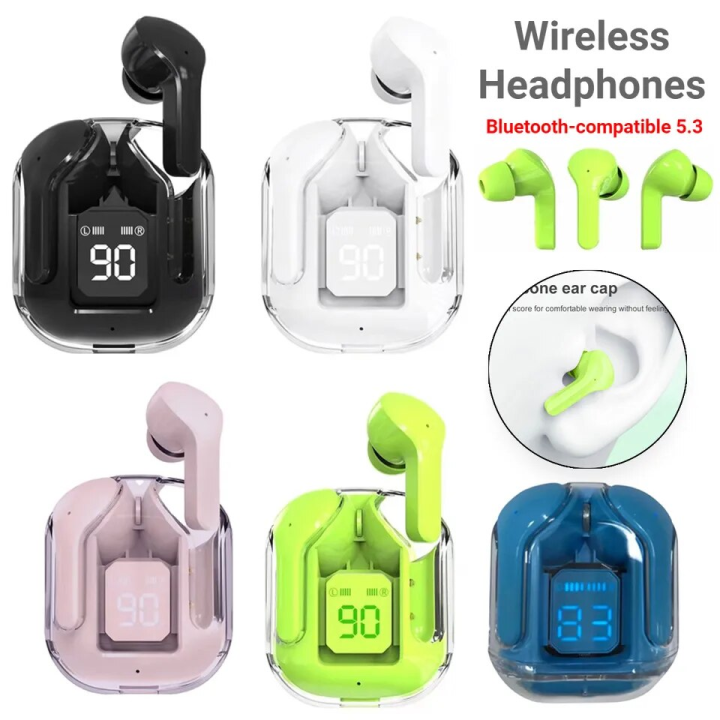 Transparent TWS Bluetooth Earbuds LED Power Digital Display Macaron Earphones Transparent ...