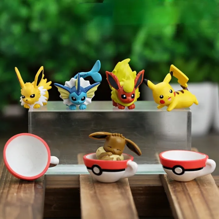 5PCS/SET Anime Pokemon Figure Elves Capsule Teacup Pikachu Jolteon ...