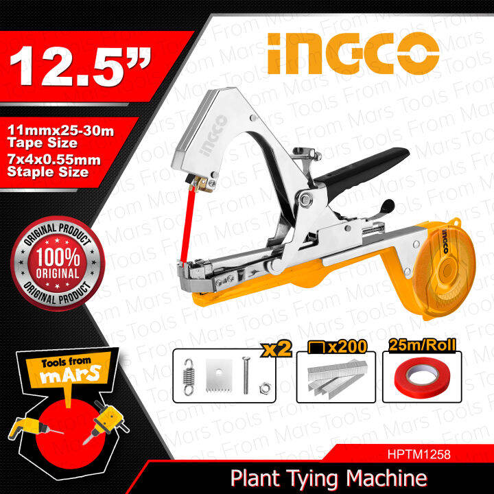 INGCO 12.5" Plant Tying Machine with 1pc W11mmxL25m Stretch Garden Tie ...