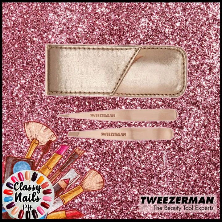 Authentic • Tweezerman • Petite Rose Gold Tweezer 2-pc Set with Case ...