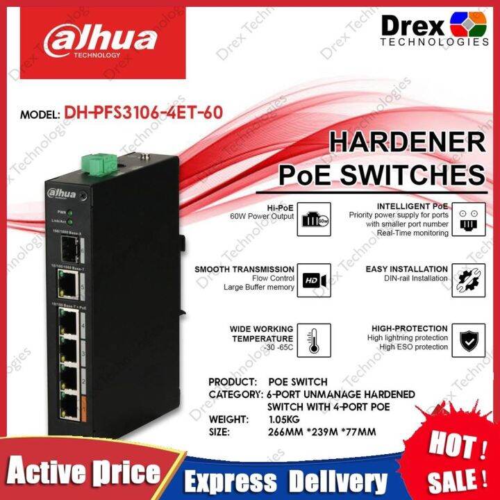 Dahua Dh Pfs3106 4et 60 6 Port Unmanaged Hardened Switch With 4 Port