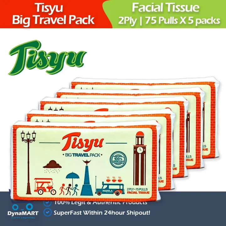 Tisyu Big Travel Pack Facial Tissue 2Ply 75 Pulls X 5Packs | Lazada PH