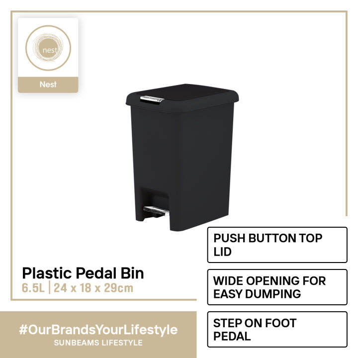 NEST DESIGN LAB Pedal Bin Plastic 6.5L| 24x18x29cm | Wastebin Trashcan ...