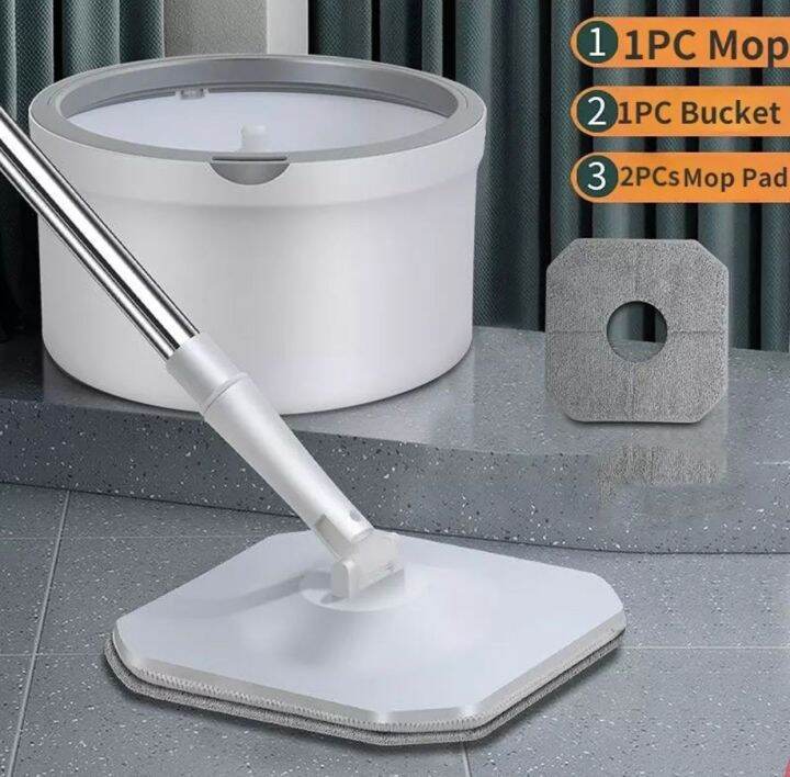 Spin Mop Flat Mop Round Head Floor Clean Water Separated Mop Quick Dry Microfiber Cloth Mop ...