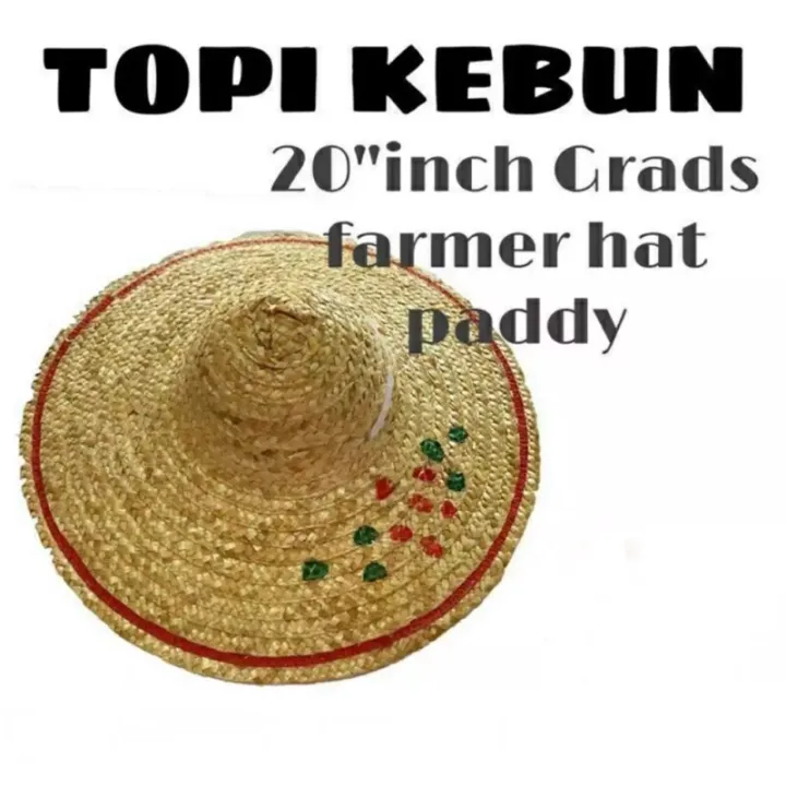20" Grass Straw Farmer Hat Cap - Topi Rumput Jerami Petani - Topi Kebun ...