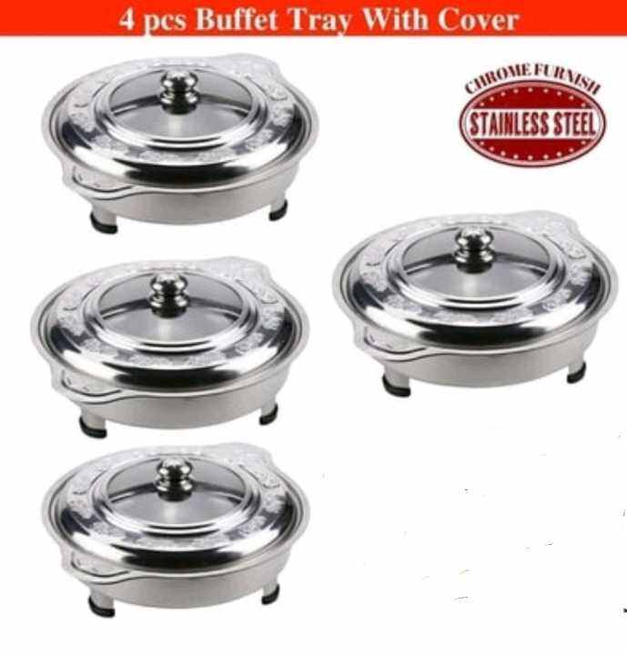 4pcs Round Buffet Tray with Cover | Lazada