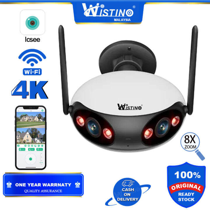 Wistino 8MP 4K Dual Lens Ultra Wide Angle 180° Wifi IP Camera Outdoor ...