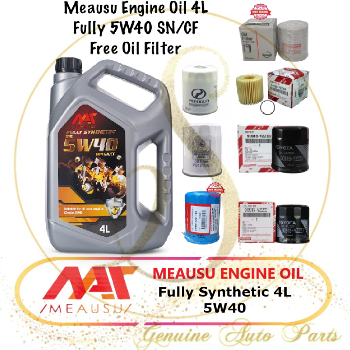 ( 100% ORIGINAL ) MEAUSU ENGINE OIL FULLY SYNTHETIC SAE 5W40 SN/CF 4L FREE OIL FILTER PROTON ...