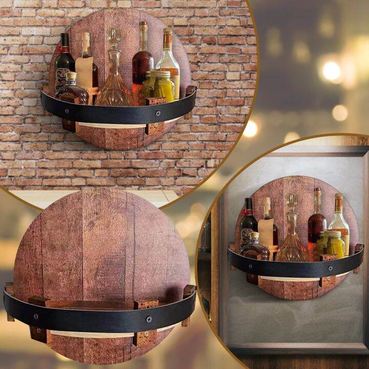 Retro Whiskey Barrel Shelf Wall-mounted Wine Storage Rack For Wine ...