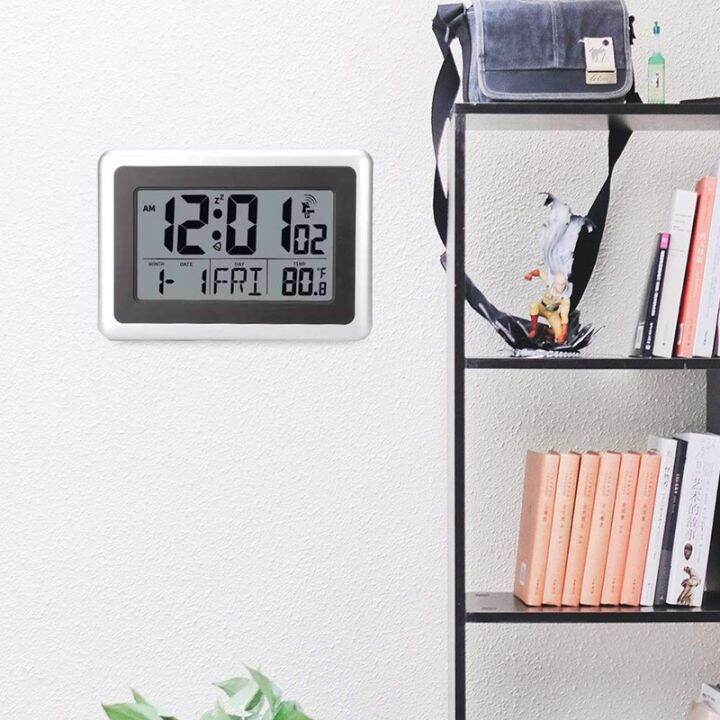 Atomic Digital Wall Clock, Large Lcd Display, Battery Operated, Indoor ...
