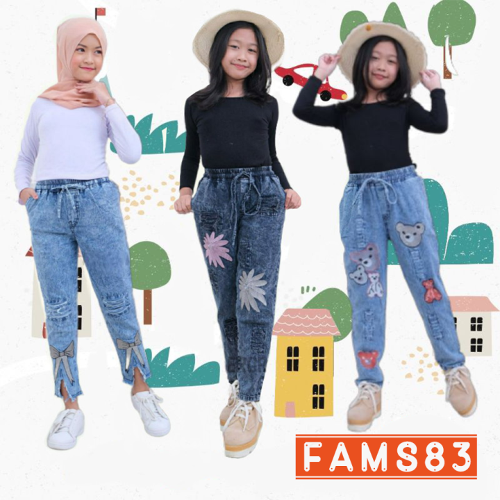 Celana Baggy Pants Boyfriend Jeans Anak Perempuan Usia 7 - 12 Tahun Bordir Koala Bunga Pita ...