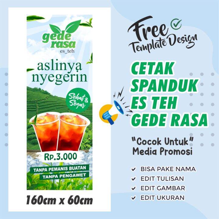 Banner Spanduk ES TEH GEDE RASA 160 X 60 cm BISA DI EDIT | Lazada Indonesia