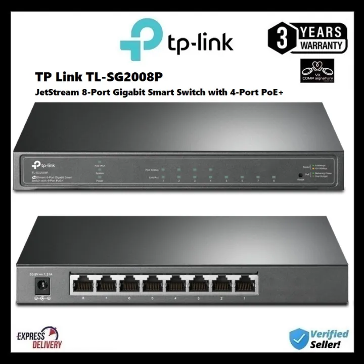 TP Link TL-SG2008P JetStream 8-Port Gigabit Smart Switch with 4-Port ...
