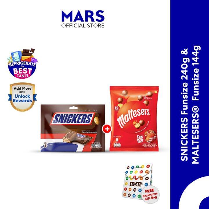 SNICKERS Classic Chocolate Bar Funsize 240g & MALTESERS® Chocolate ...