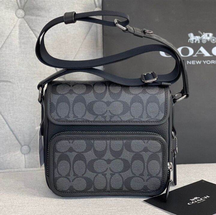 【SALE】 Black Coach Sullivan Flap Men's Crossbody Bag In Signature ...