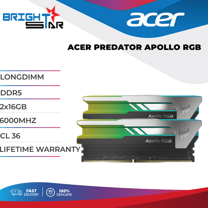 ACER PREDATOR APOLLO RGB GAMING DRAM 3600MHZ ( LONGDIMM | DDR4 | 2x8GB ...