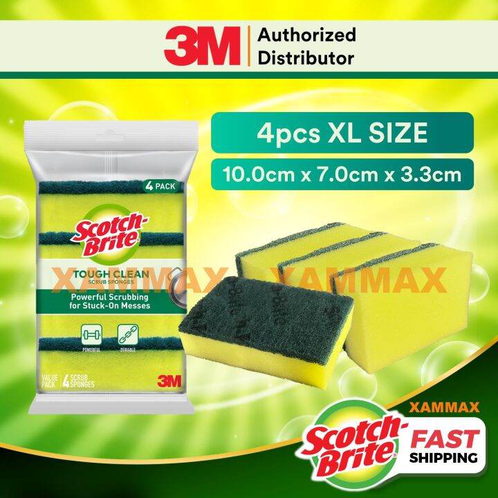 3M Scotch Brite 4 Pieces Tough Clean Scrub Sponge / Value Pack Heavy ...