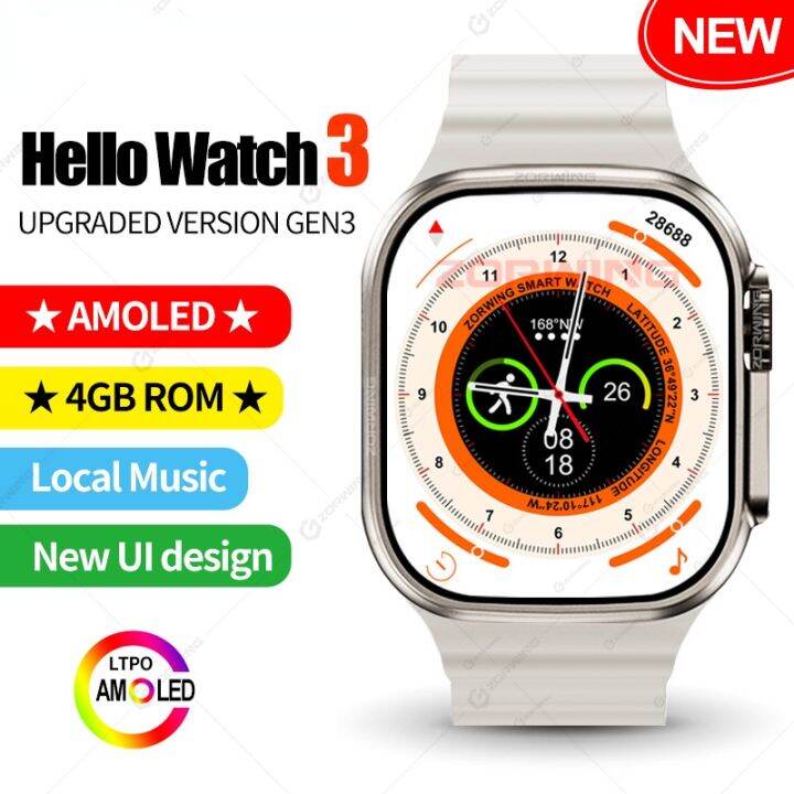 Hello Watch 3 AMOLED สมาร์ทวอทช์ หน้าจอเต็ม เข็มทิศ พร้อมรอม 4GB เพลง ...