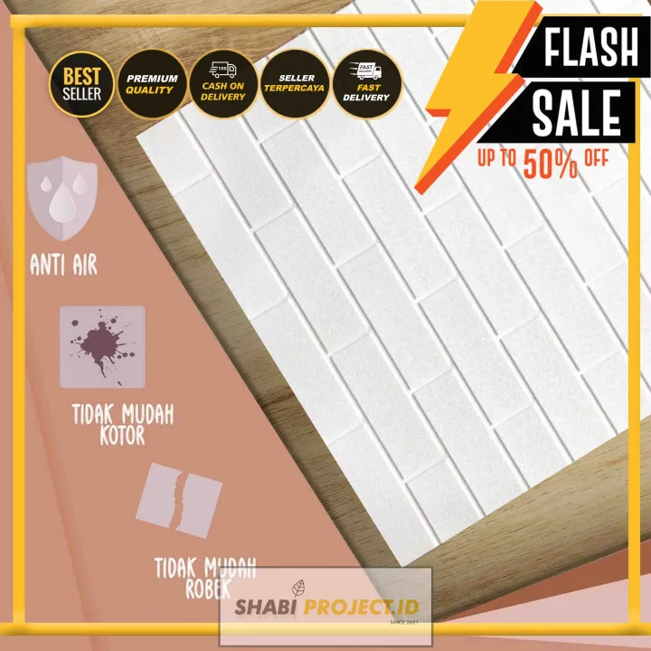 Wallpaper Sticker Dinding 3D Foam Motif Batu Bata Putih Kulit Jeruk ...