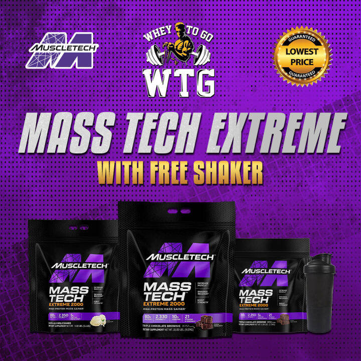 Muscletech Mass Tech Extreme 2000 High Protein Mass Gainer with Free ...