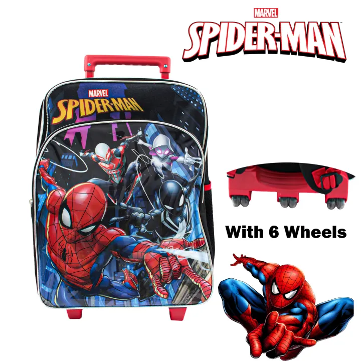 🕸 New! Spiderman Primary School Trolley Bag / 6 Wheel Beg Spiderman ...