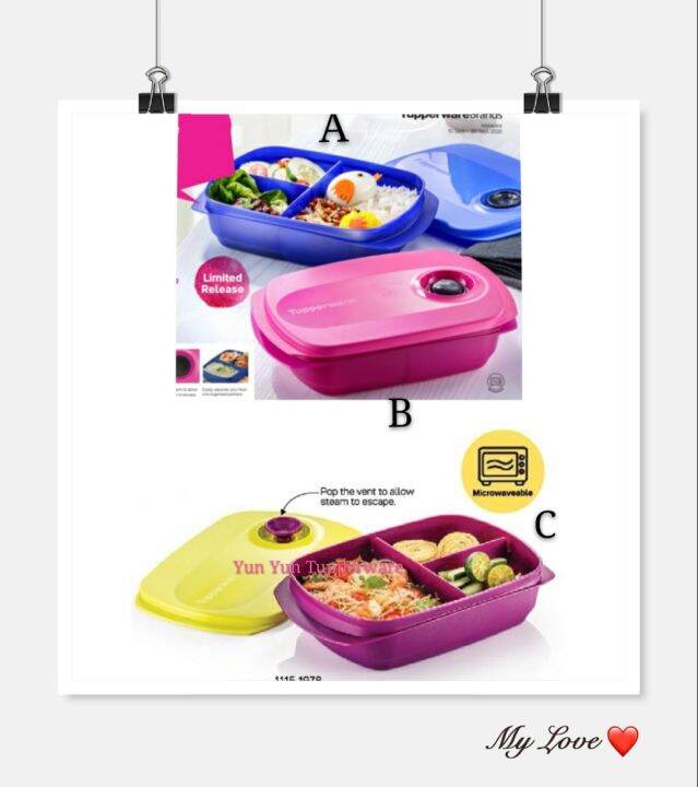 Tupperware Reheatable Divided Lunch Box 1.0L - Blue / Pink / Purple ...