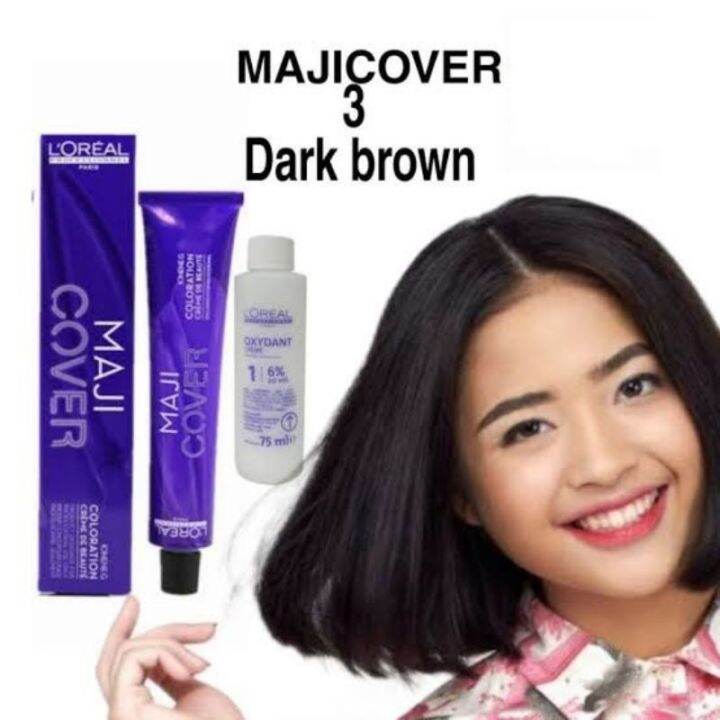 L'oreal Majicover cat rambut no 3 dark brown dan oxidant pewarna rambut maji cover | Lazada ...