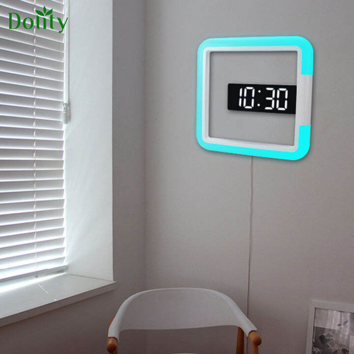Dolity Square 11 inch Digital Wall Clock RGB 7 Color Changing Clock for ...
