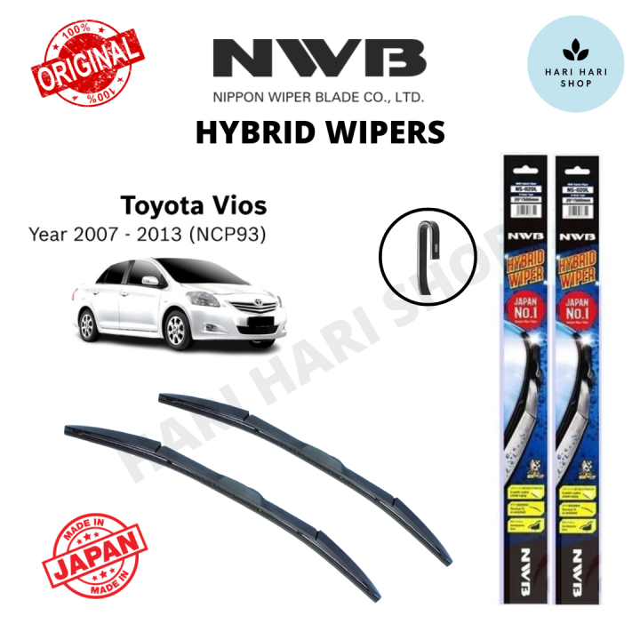 Original NWB Hybrid U Hook Wiper (Set) for Toyota Vios NCP93 (Year 2007-2013 (NCP93) (24"/14 ...