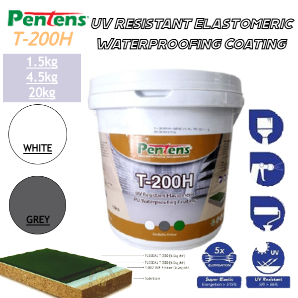 PENTENS ( 1.5 / 4.5 / 20KG ) T-200H UV Resistant Elastomeric Waterproofing Coating | Lazada