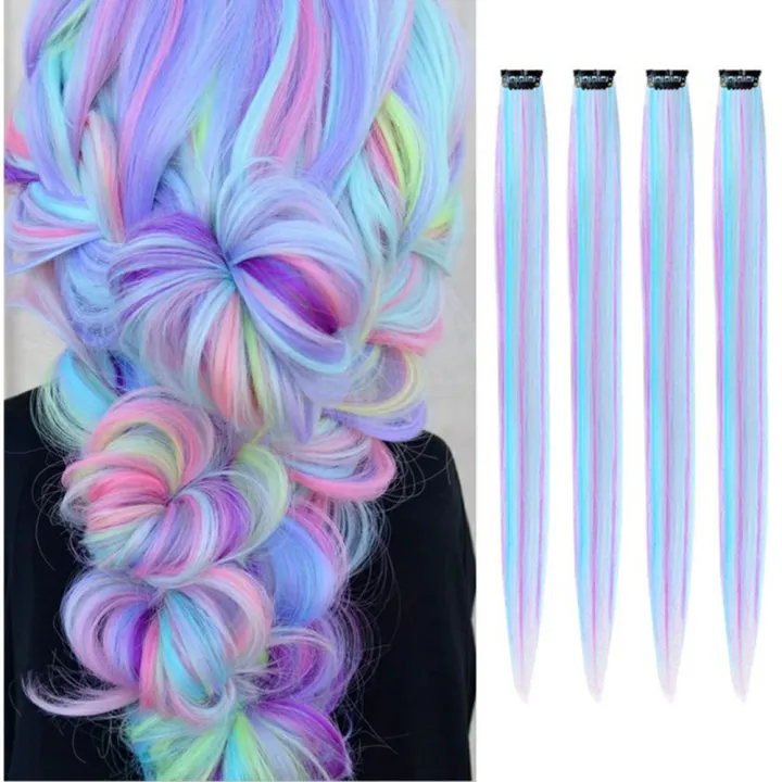 【Akula Store】Straight Rainbow Clip In Hair One Piece For Kids Colored ...