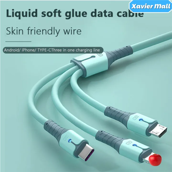 【COD】Xavier 3 in 1 cable high-quality liquid silicone 5A USB For iphone ...