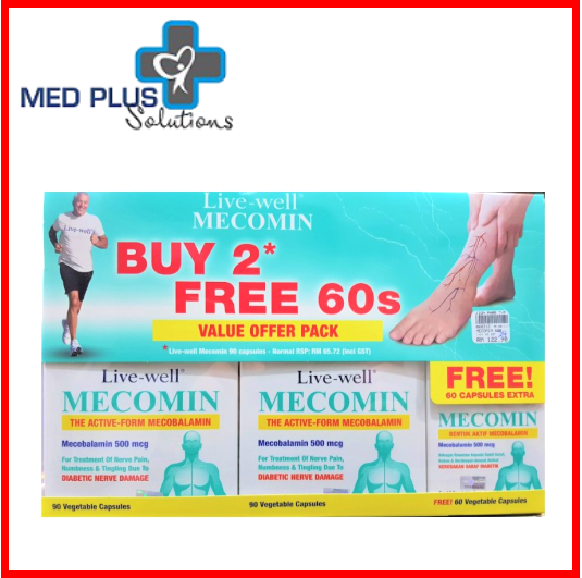 Live-Well Mecomin 500mcg Vegetable Capsules 2x90's Free 60's (Exp: 2/ ...