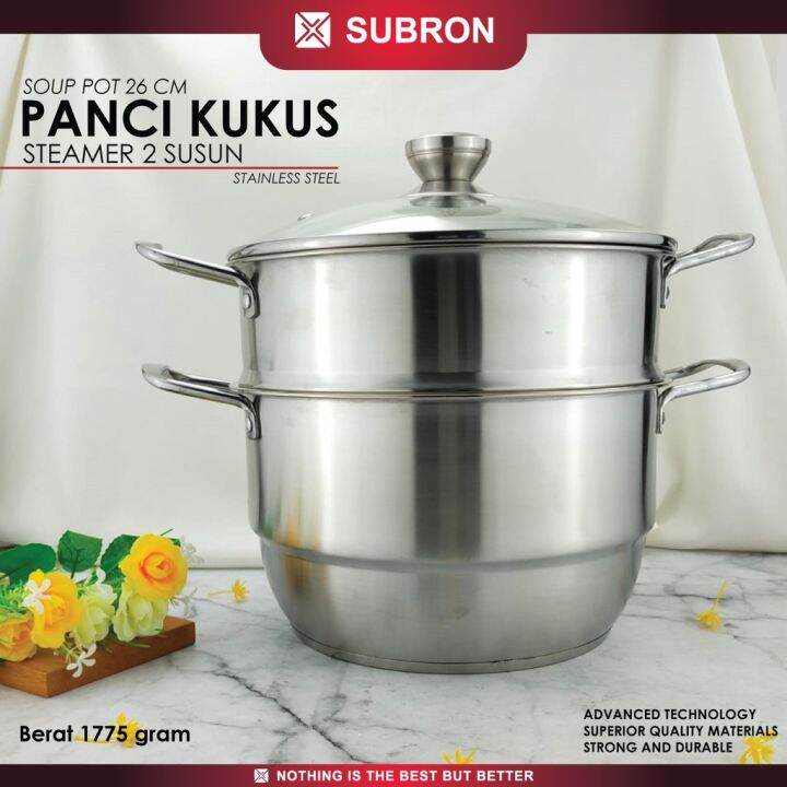 SUBRON Panci Kukus Steamer 2 susun 26cm Tebal Soup Pot Tutup Kaca ...