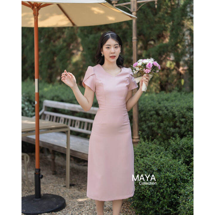 G092 พร้อมส่ง ส่งฟรี ชุดเดรสคอวีแต่งแขน ผ่าหลังใส่ได้หลายโอกาส | Lazada ...