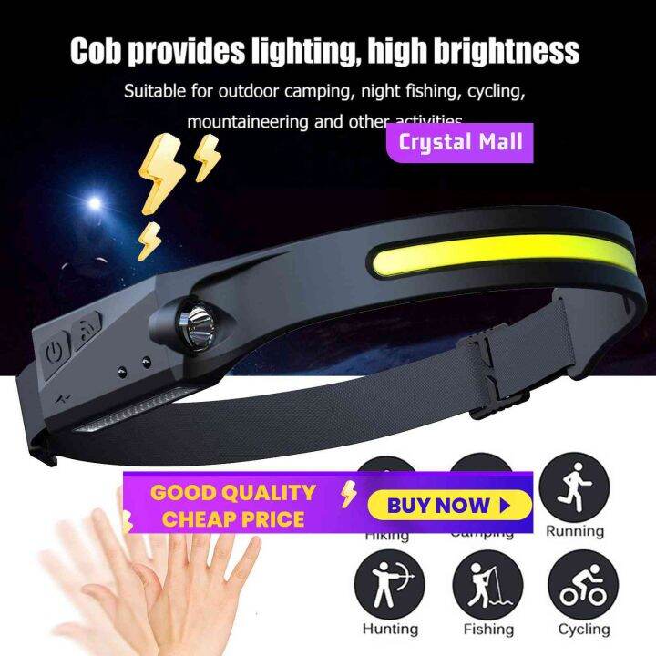 COB XPE LED Flashlight Waterproof Head Torch Sensor Induction Headlight ...