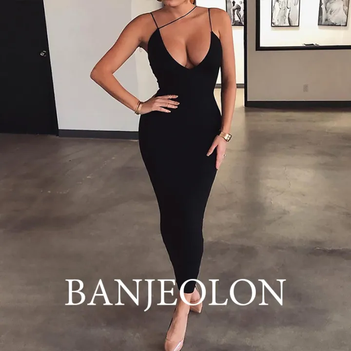 BANJEOLON European and American backless long skirt INS new V-neck tight dress BAN032 | Lazada.co.th