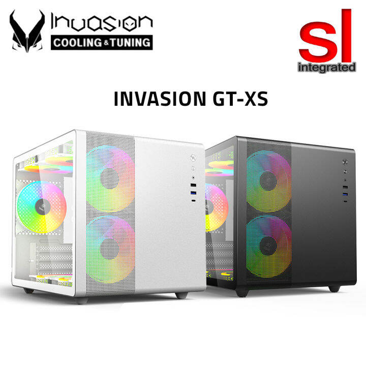 Invasion GT-XS Compact M-ATX Premium Case with ARGB Fan - [ Black/White ...