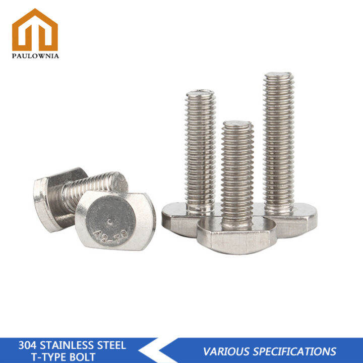 พร้อมสต็อก M5 M6 M8 M10ความยาว12มม.-60มม.สแตนเลส304 T-หัว T-Slot สกรู Square Bolt T-Head สกรู T ...
